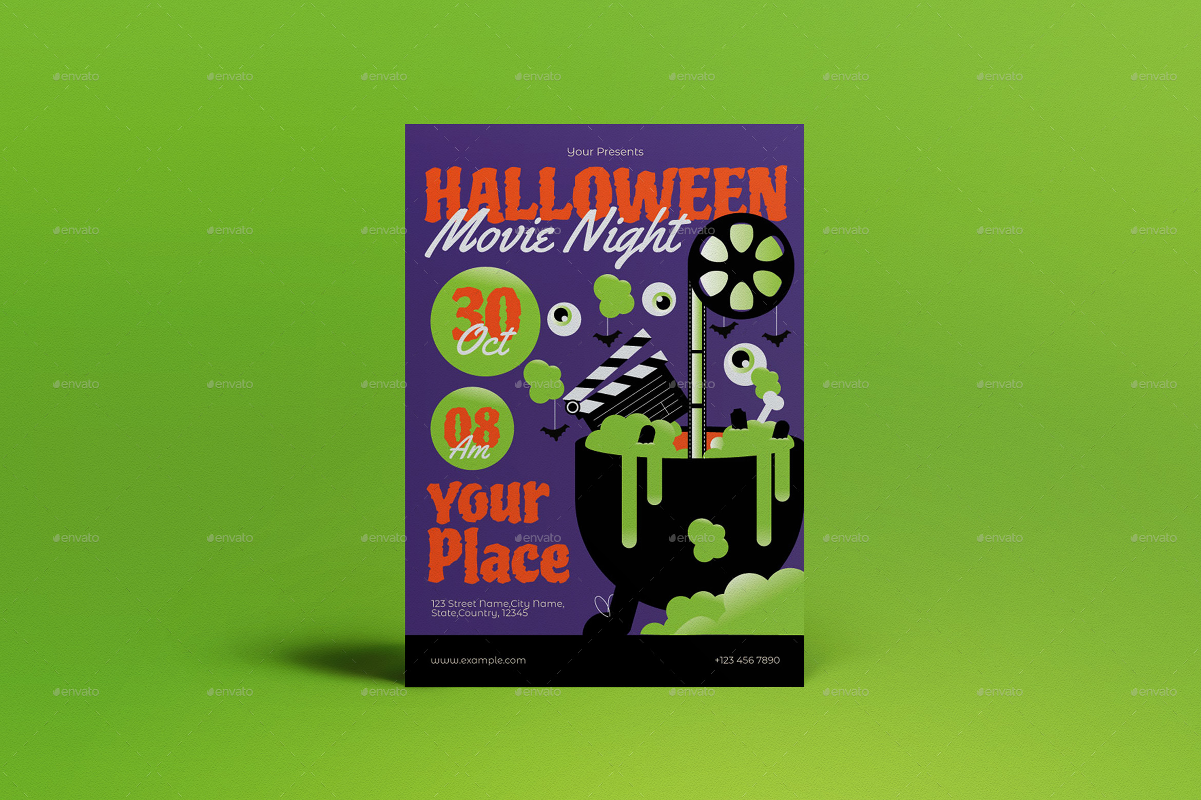Purple Flat Design Gradients Halloween Movie Night Flyer Set, Print ...