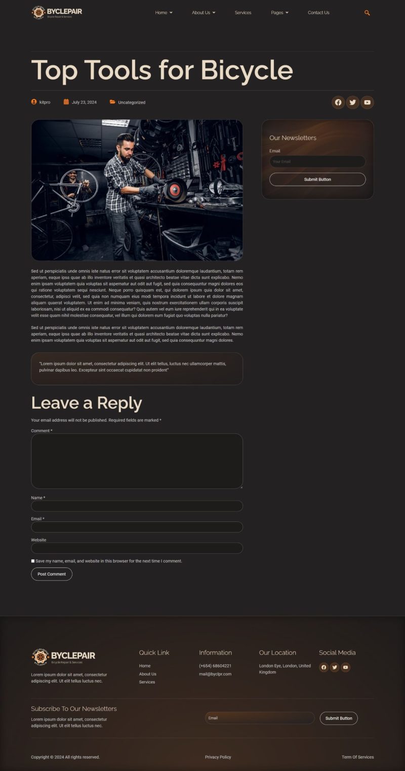Byclepair - Bicycle & Service Elementor Template Kit by Kitpro ...