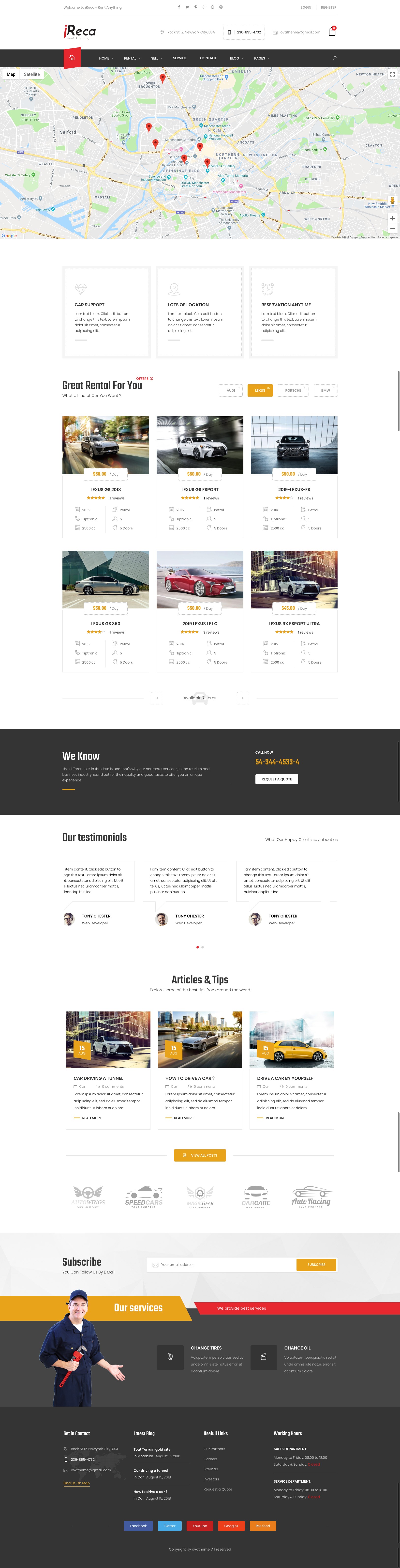 Ireca - Car Rental Boat, Bike, Vehicle, Calendar WordPress Theme by ovatheme