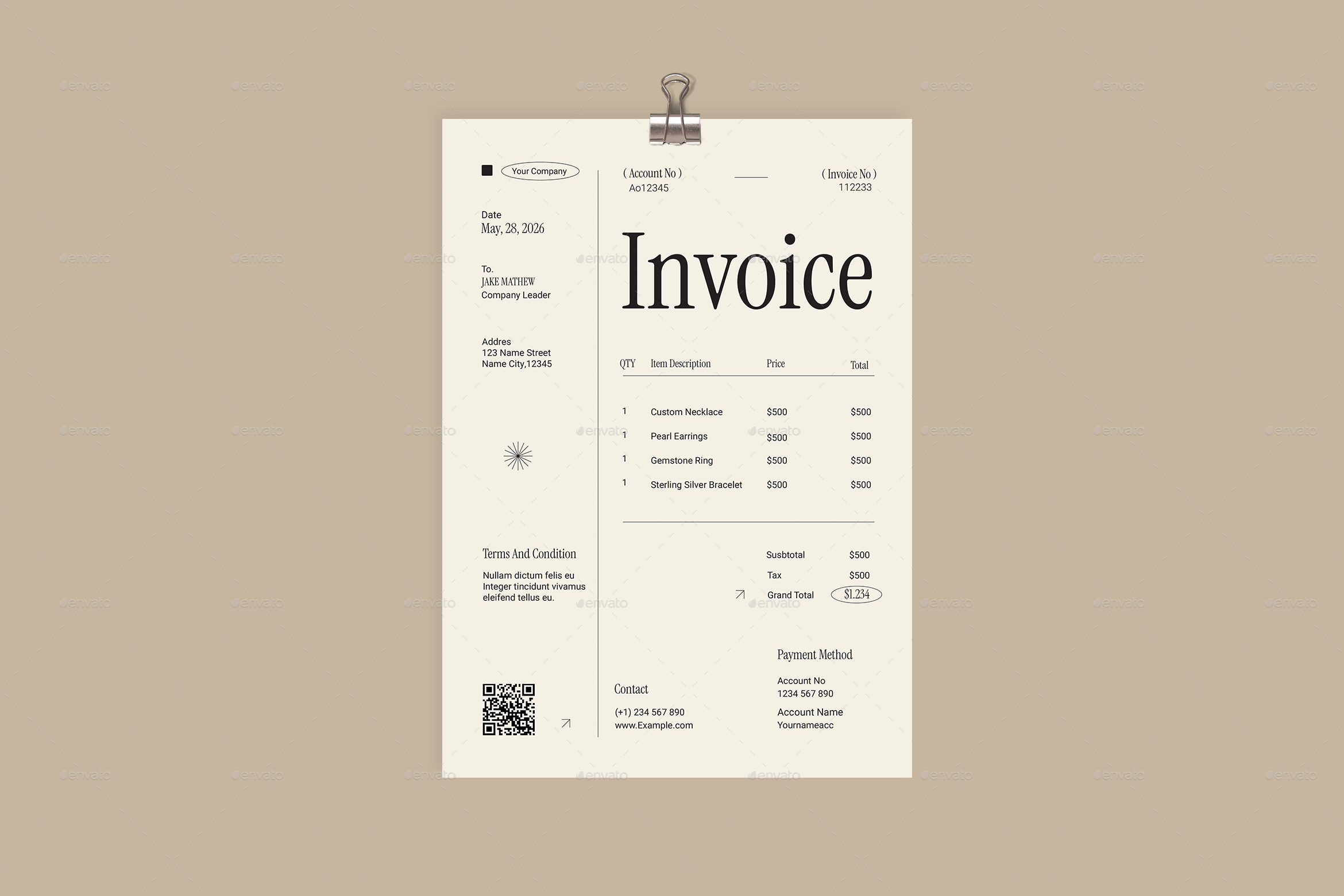 Beige Minimalist Outline Invoice, Print Templates | GraphicRiver