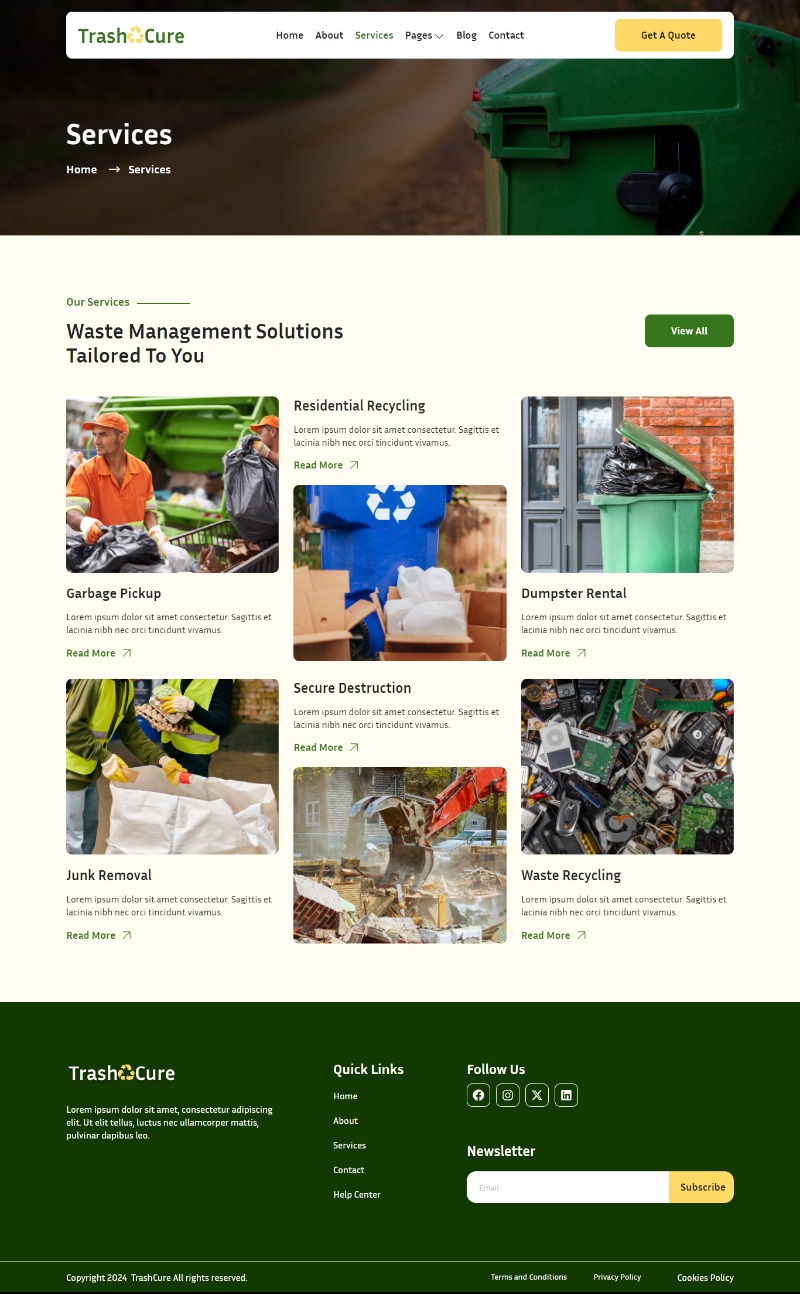 Trashcure – Waste Management & Recycling Service Elementor Template Kit ...