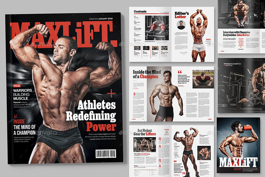 Bodybuilding Weightlifting Sport Magazine Template, Print Templates