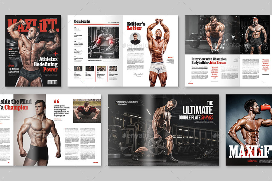 Bodybuilding Weightlifting Sport Magazine Template, Print Templates