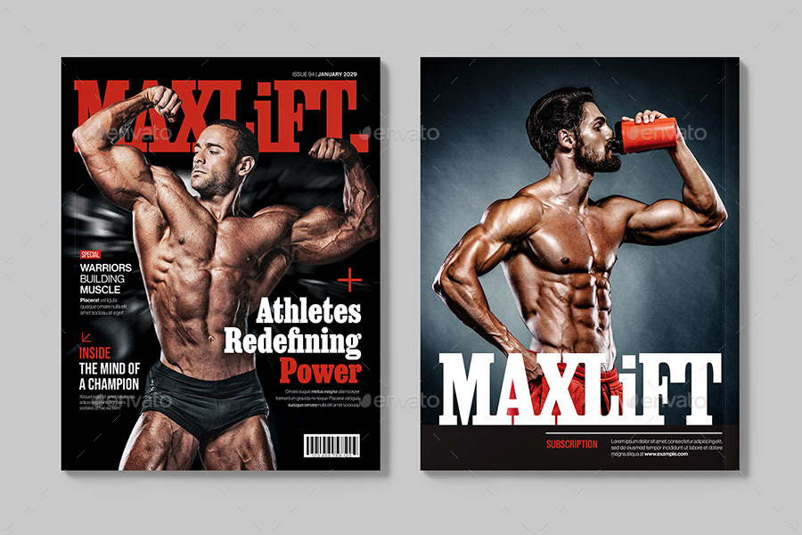 Bodybuilding Weightlifting Sport Magazine Template, Print Templates
