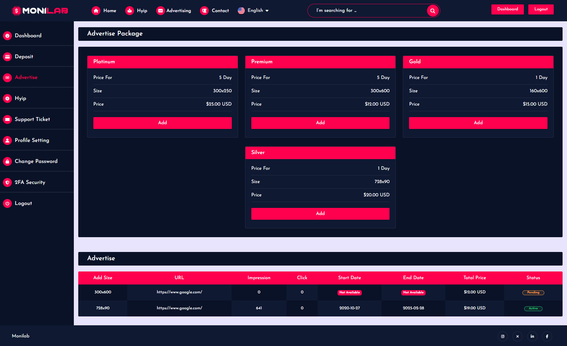 MoniLab - HYIP Monitoring Platform by ViserLab | CodeCanyon
