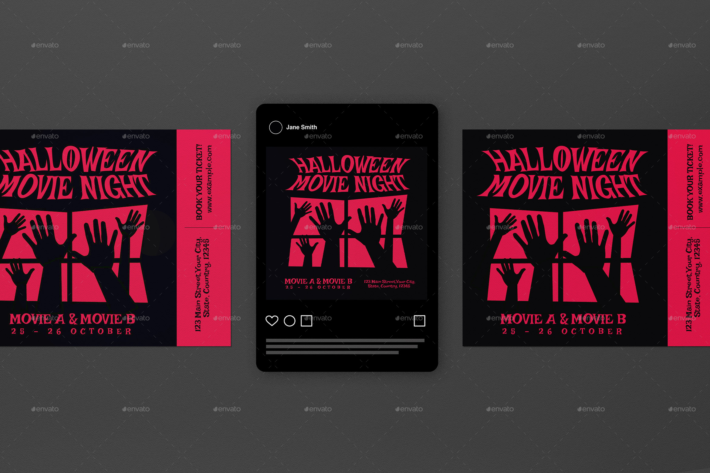 Red Retro Halloween Movie Night Flyer Set, Print Templates | GraphicRiver