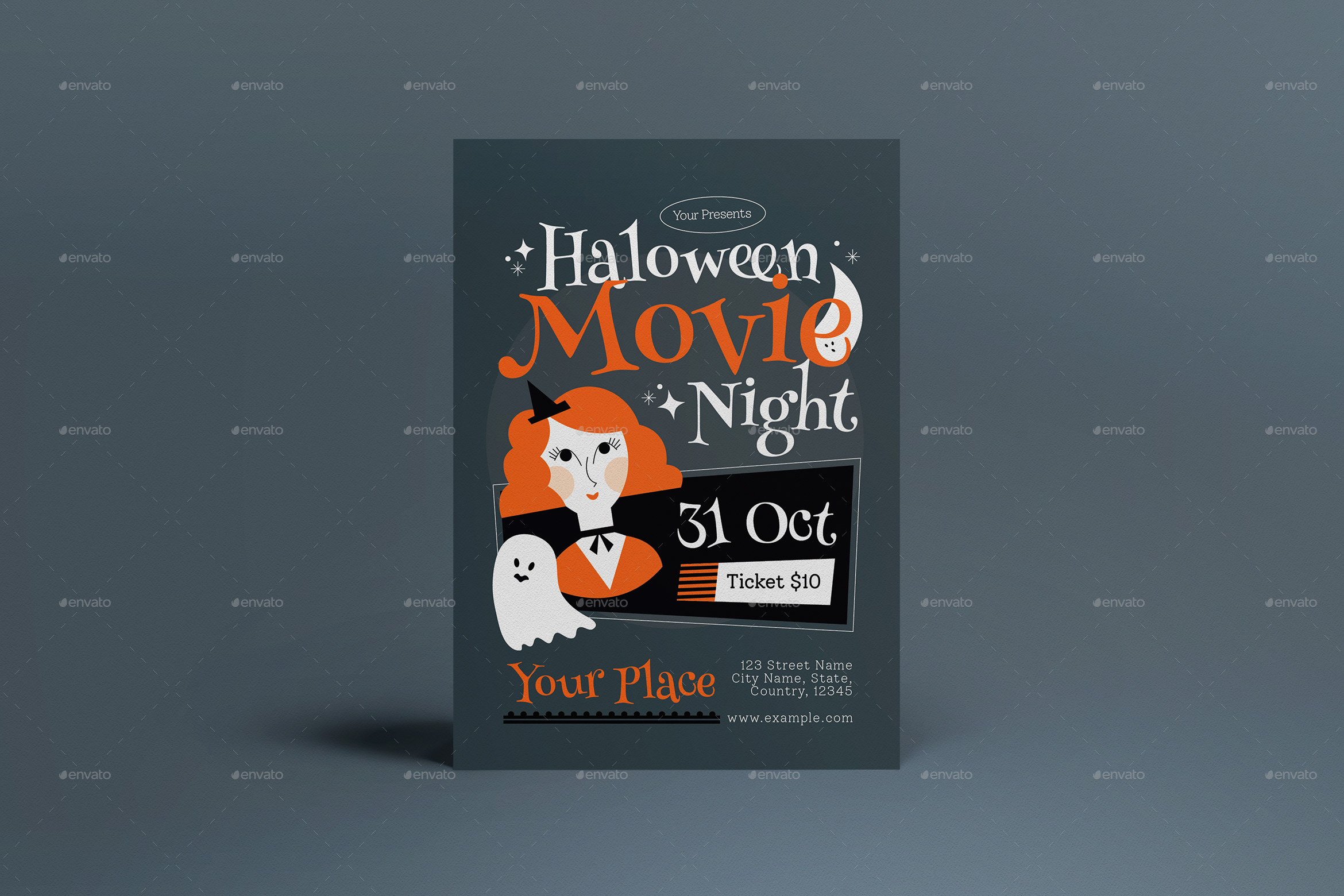 Gray Flat Design Halloween Movie Night Flyer Set, Print Templates ...