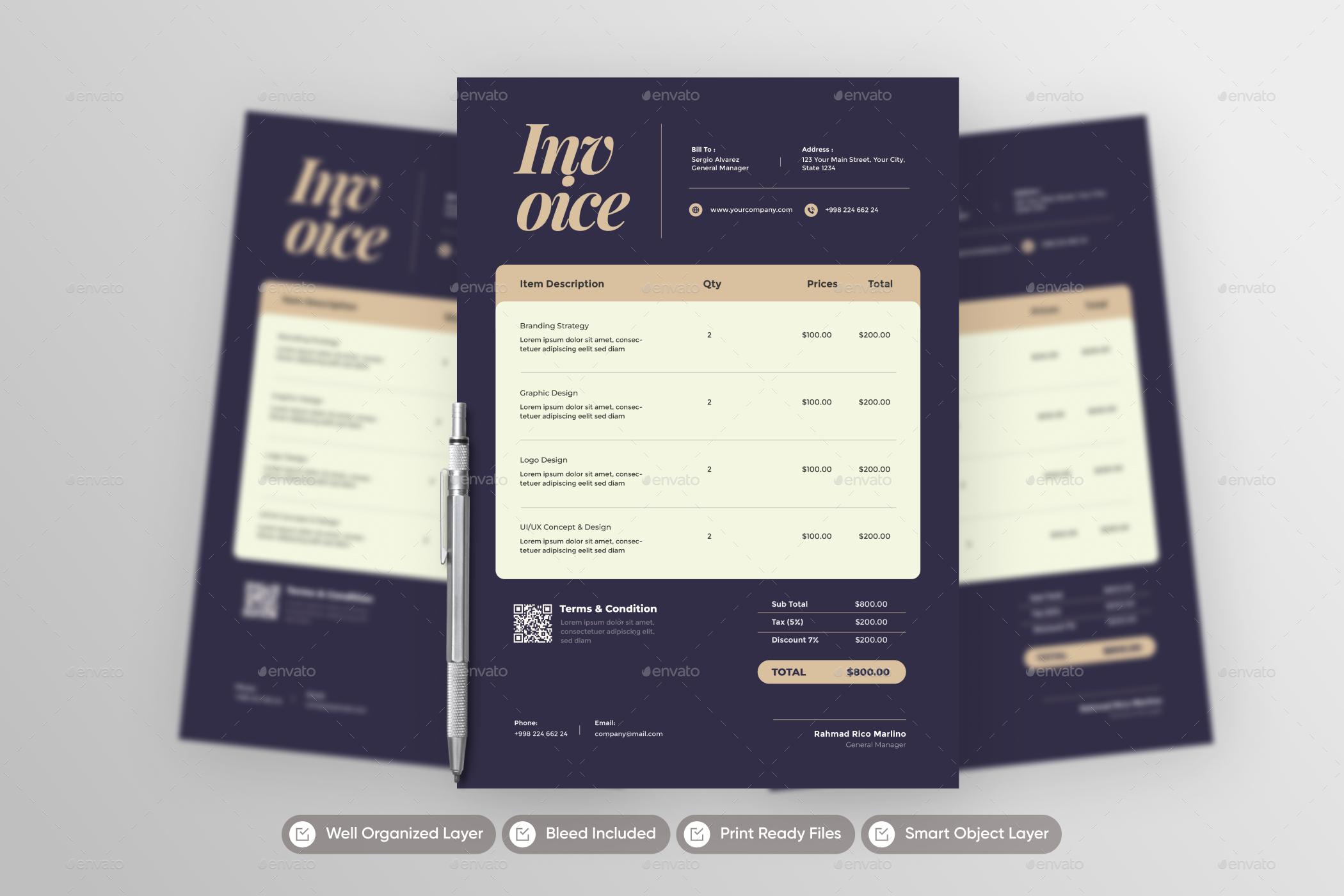 Purple Minimalism - Invoice, Print Templates | GraphicRiver