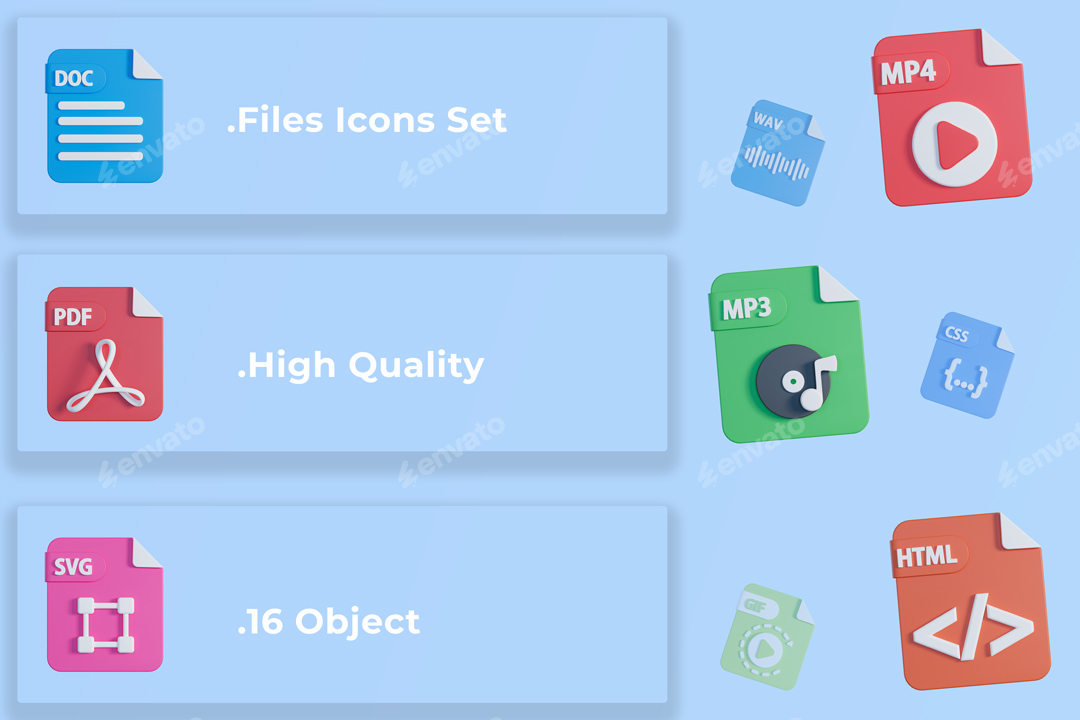 3D File Icon Set, Graphics | GraphicRiver