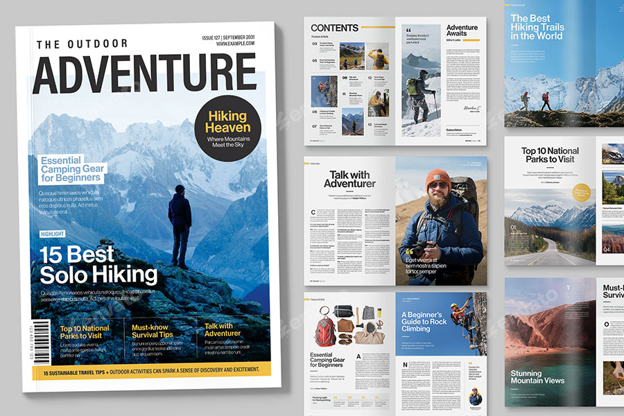 Outdoor Adventure Travel Magazine Template, Print Templates | GraphicRiver