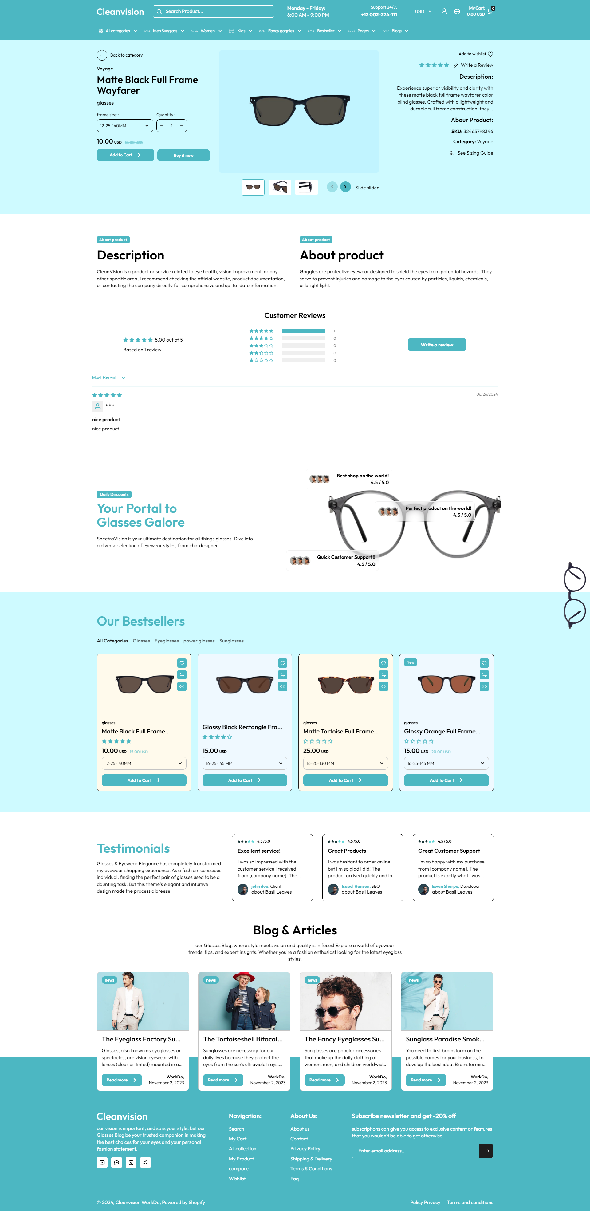 Cleanvision - Sunglasses Store Shopify 2.0 Responsive Theme by WorkDo