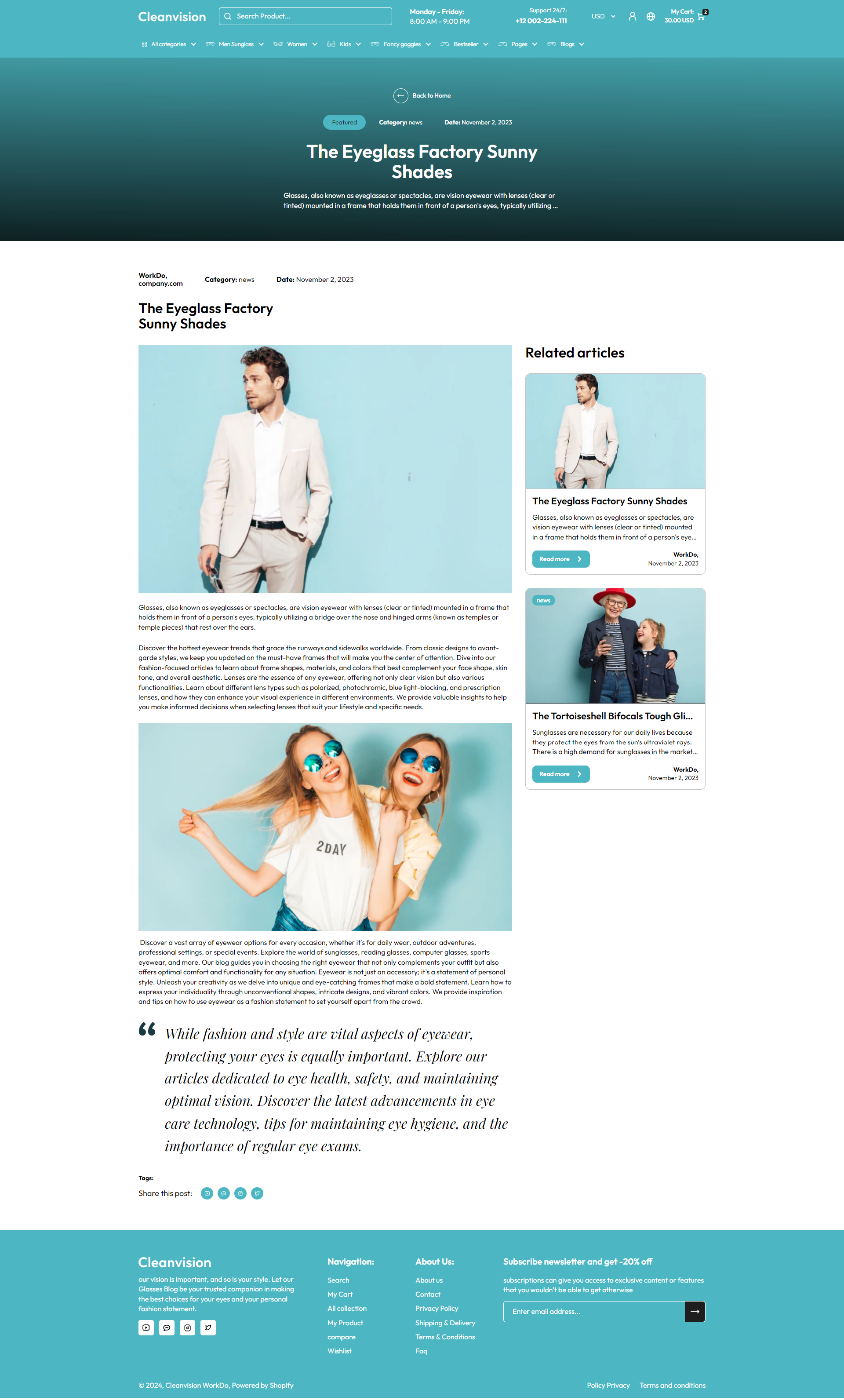 Cleanvision - Sunglasses Store Shopify 2.0 Responsive Theme by WorkDo