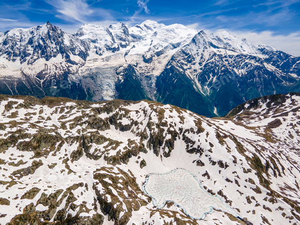 Brevent lake and mountains views in Chamonix-Montblanc range, France ...