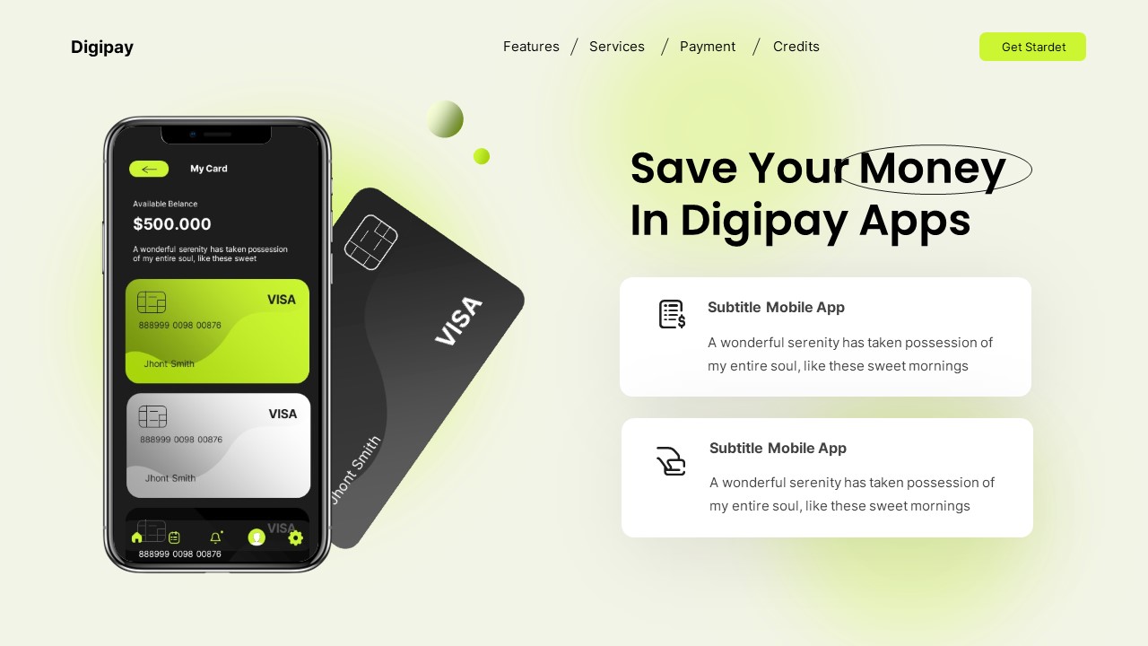Digipay - Mobile App & SAAS Powerpoint Template, Presentation Templates