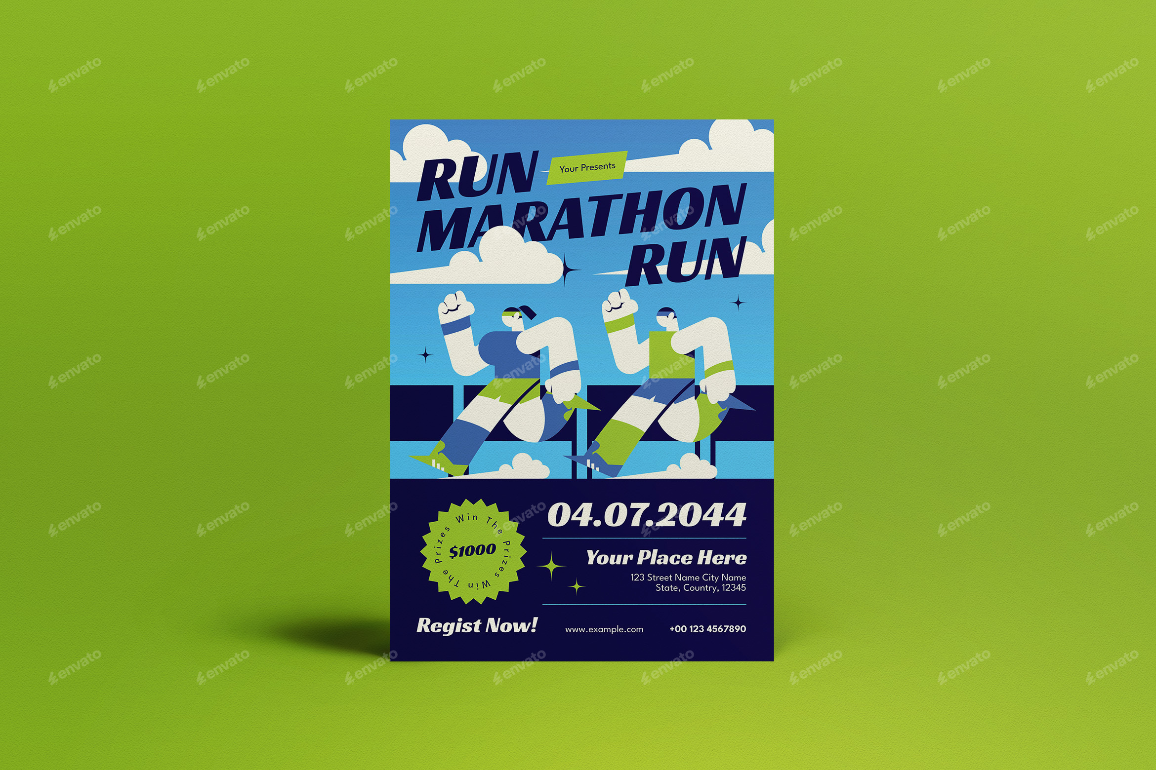 Blue Flat Design Run Marathon Flyer Set, Print Templates | GraphicRiver