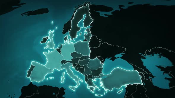 World map with European Airports, Roads and Railroads. Blue. Highly ...