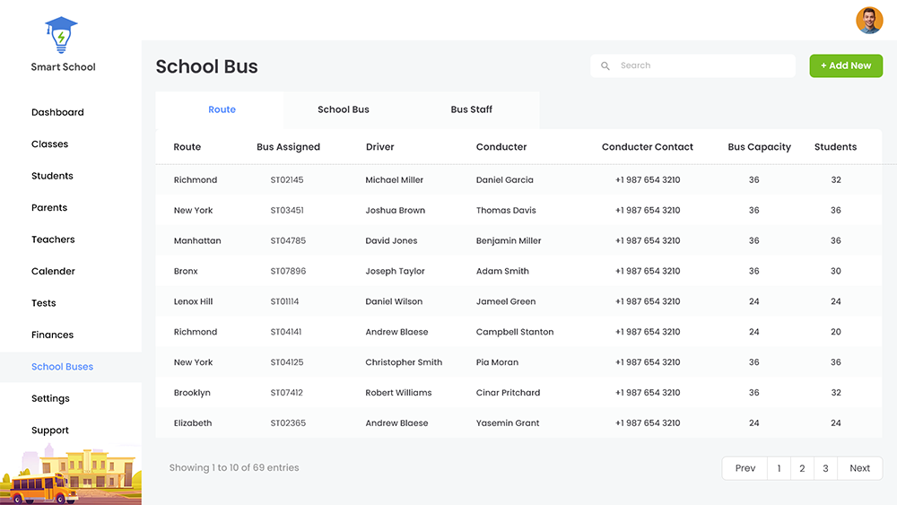 7 App Template| Students' Dashboard | School Bus Tracking| School ...