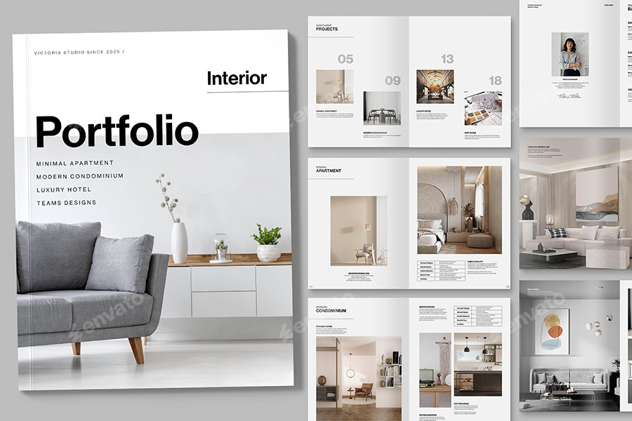 Interior Design Portfolio Template, Print Templates | GraphicRiver