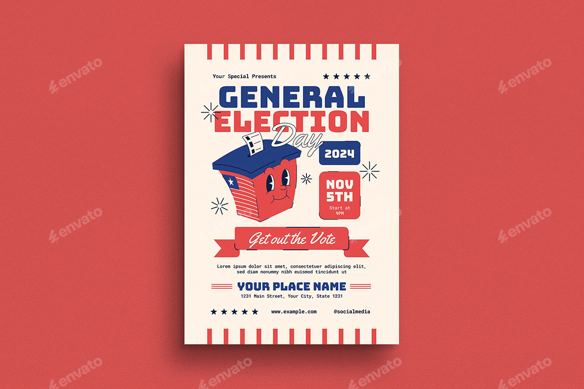 Retro Trendy US Election Day Event Flyer, Print Templates | GraphicRiver