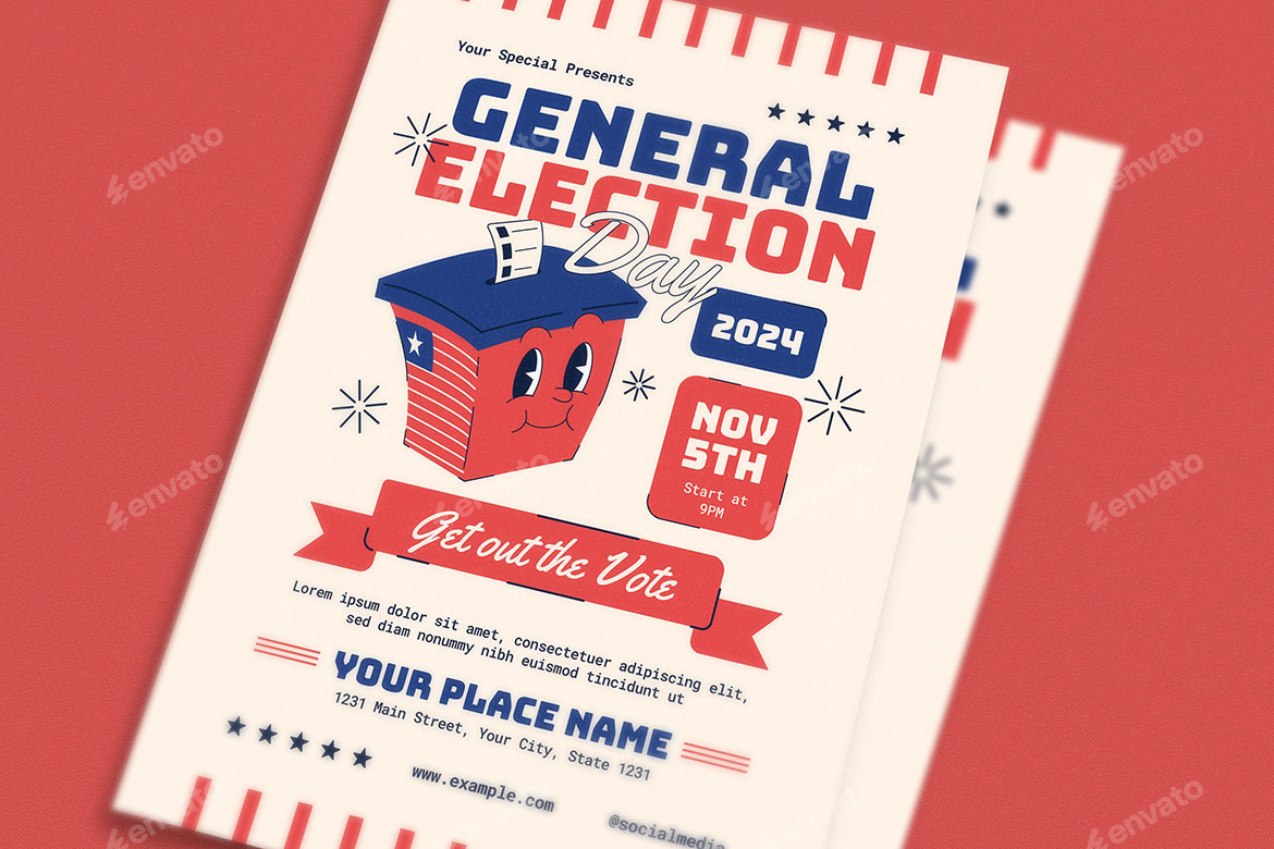 Retro Trendy US Election Day Event Flyer, Print Templates | GraphicRiver