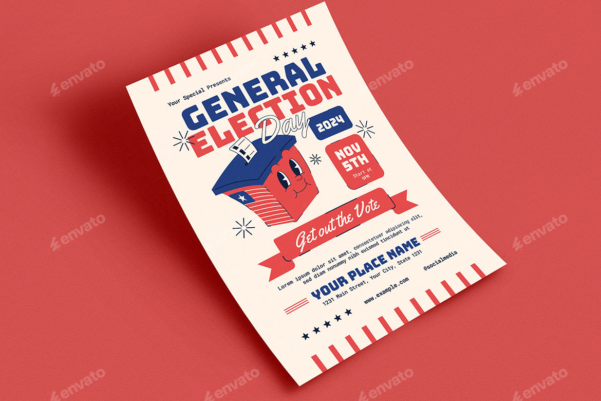 Retro Trendy US Election Day Event Flyer, Print Templates | GraphicRiver