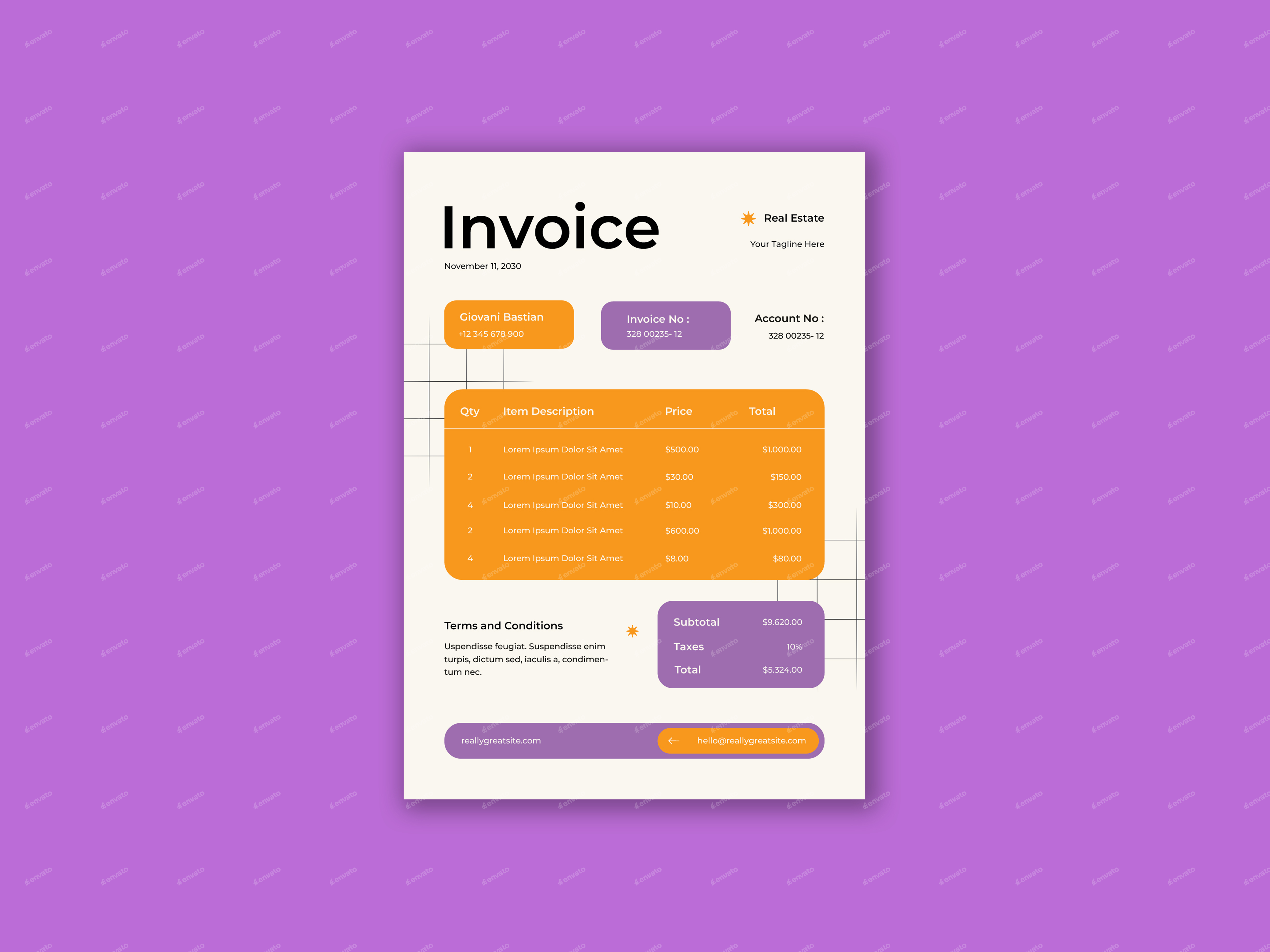 Orange Purple Modern UI Invoice, Print Templates | GraphicRiver