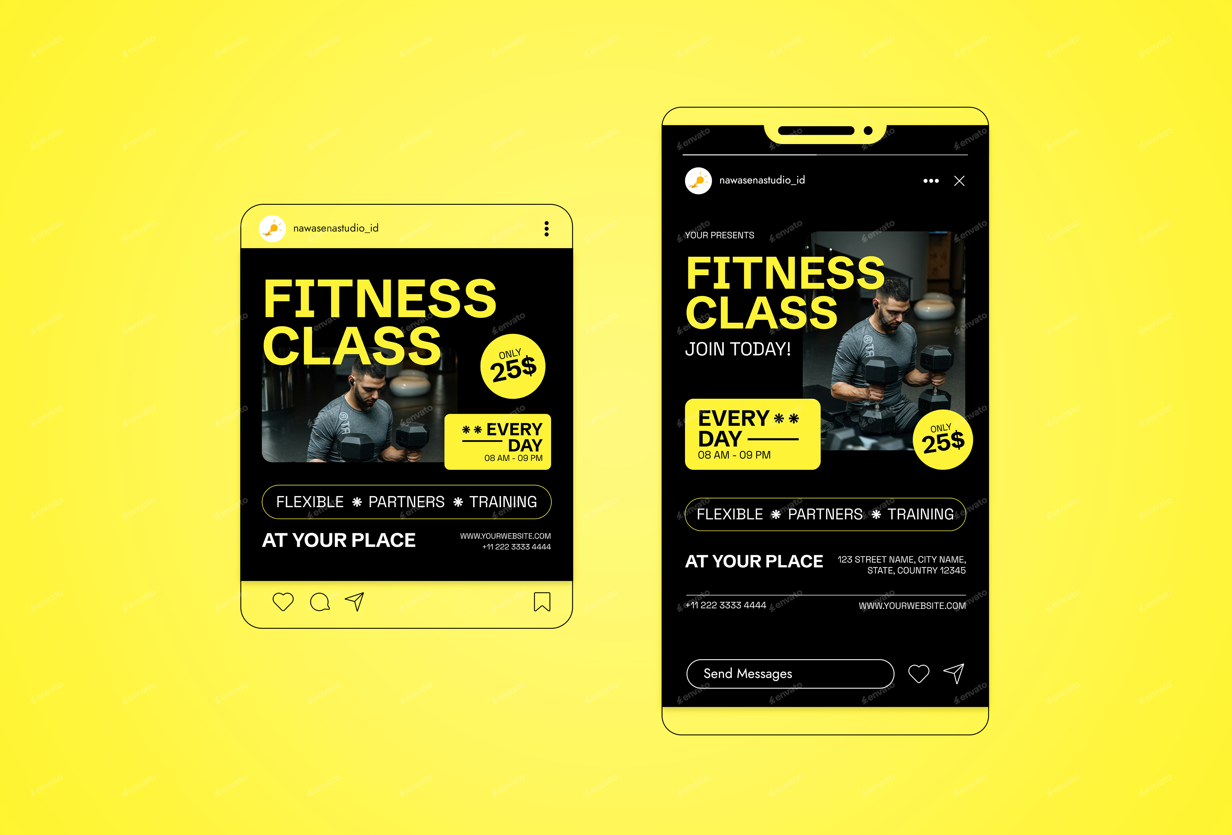 Yellow Black Bold Rebrand Fitness Class Flyer Set, Print Templates