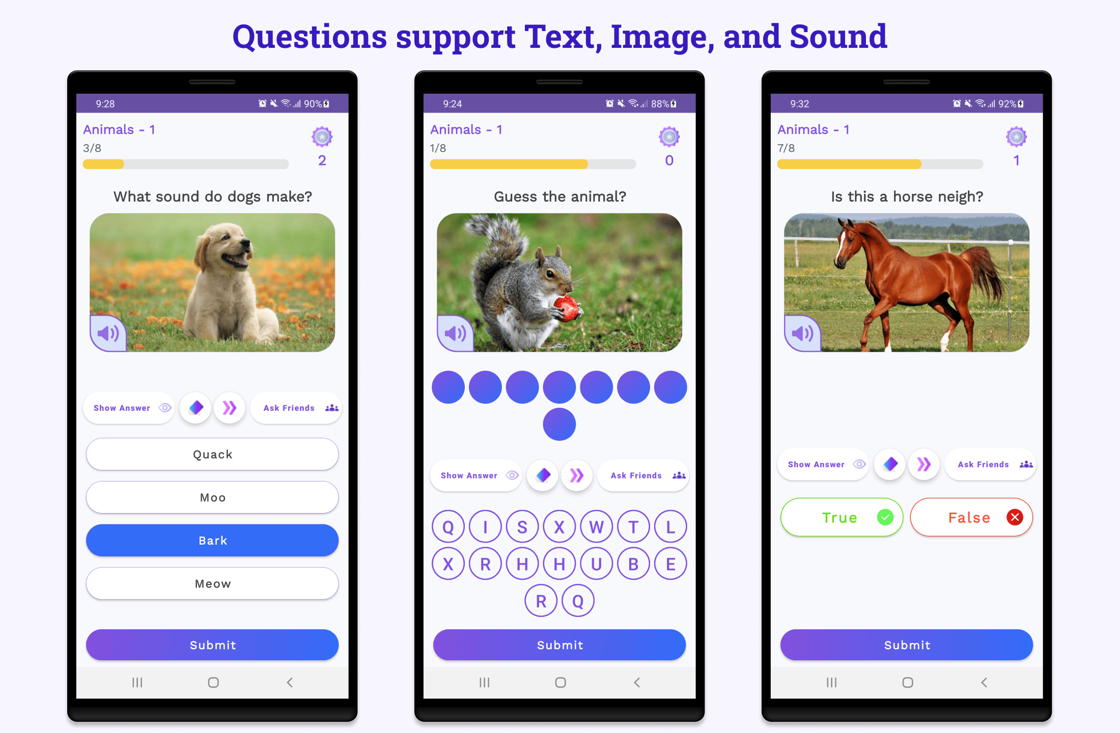 Online Quiz | Multiple Choice + True/False + Word, Sound, Image Guess ...