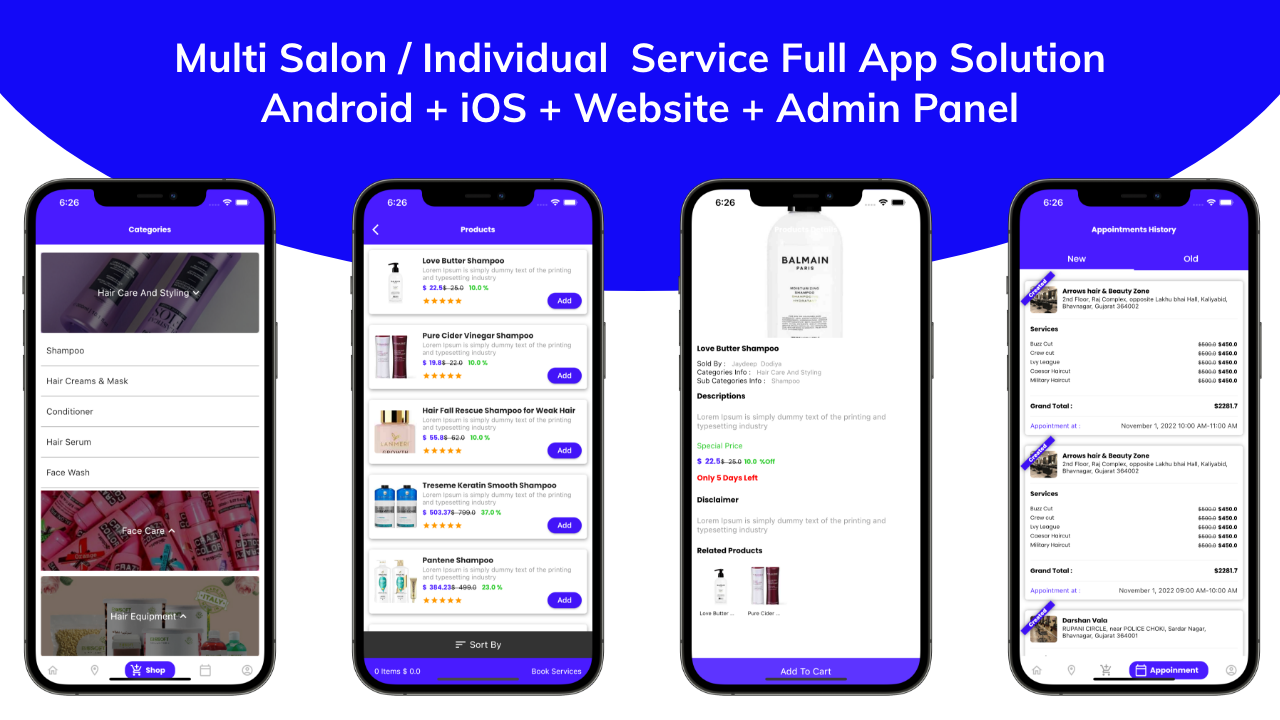 Multi Salon, Individual Appointments Booking System Full App Solution Flutter / Laravel ...
