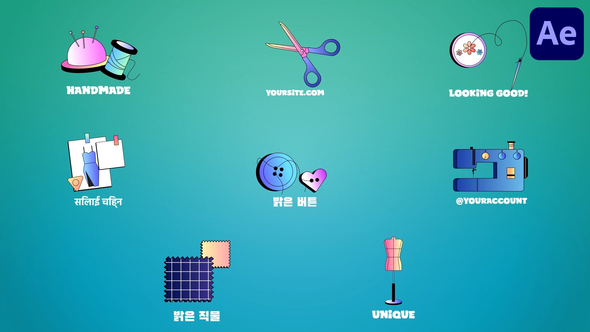 Sewing Icons And Titles for After Effects, After Effects Project Files