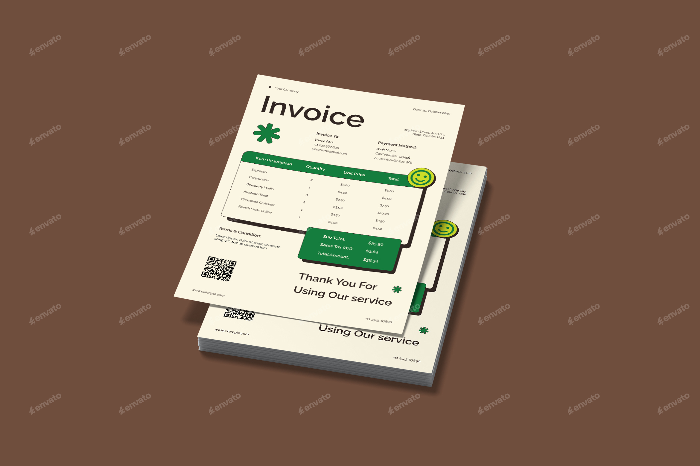 Green Cream Modern Creative Cafe Invoice, Print Templates | GraphicRiver