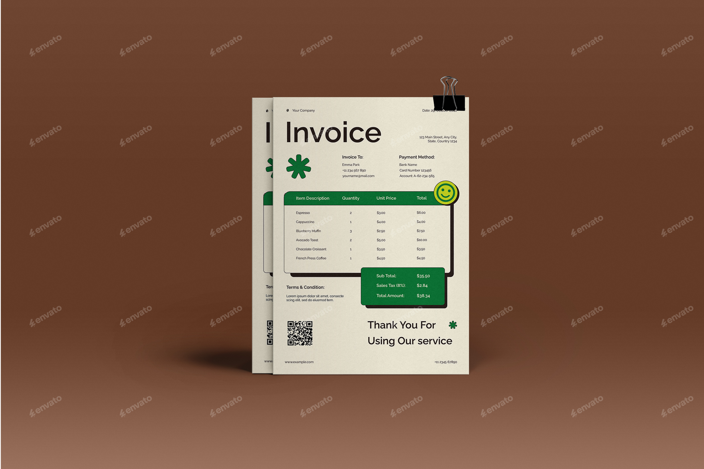 Green Cream Modern Creative Cafe Invoice, Print Templates | GraphicRiver
