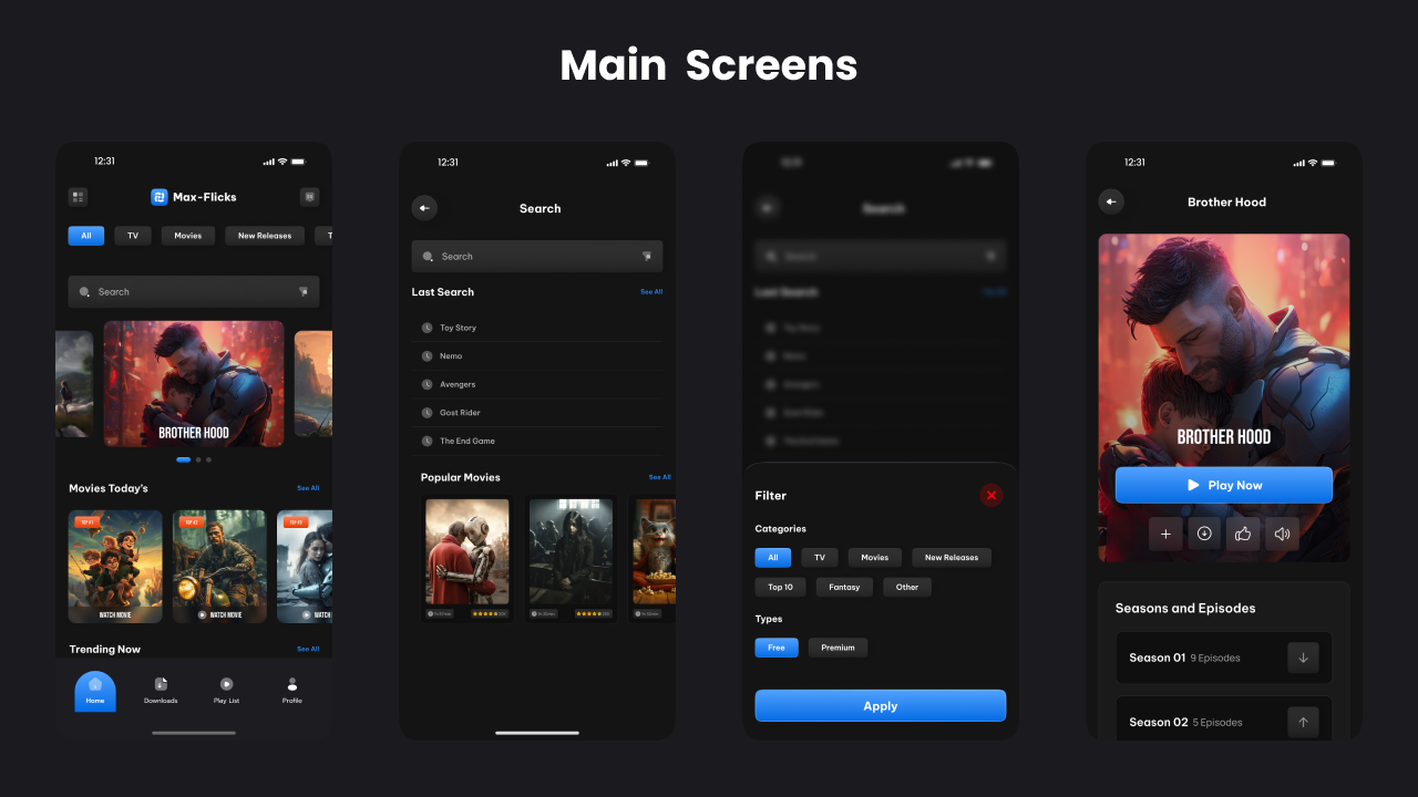 Max-Flicks Movie Streaming React Native Expo App | Free Figma | iOS | Android by codeforge0
