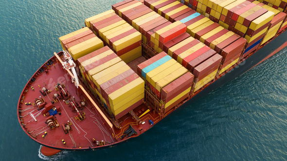 front view Cargo Container ship with contrail in the ocean ship ...