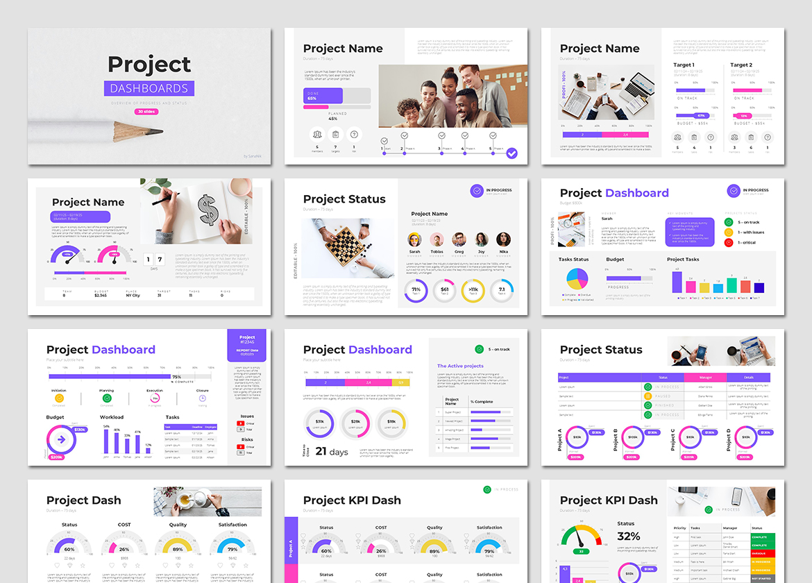 Project Dashboards PowerPoint Presentation Template, Presentation Templates