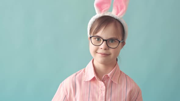 Girl with Down Syndrome Wearing Bunny Ears, Stock Footage | VideoHive