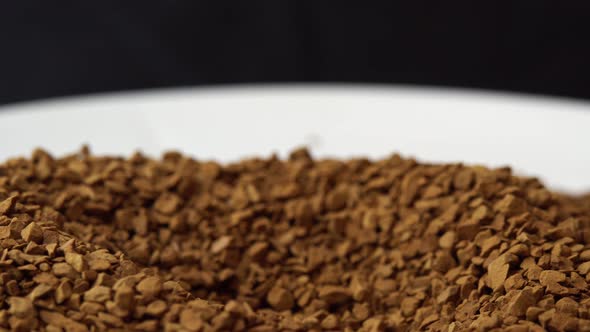 Spoon Scooping Instant Coffee Pellets From Plate Closeup As Rotating ...