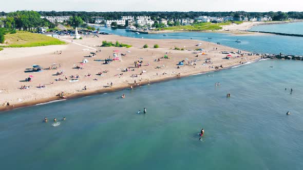 Aerial Flying Over New Buffalo Beach, Stock Footage | VideoHive