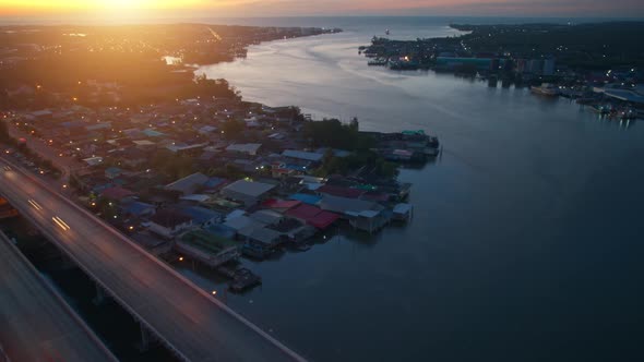 4K Hyper lapse : Drone fly over the bridge and a river., Stock Footage