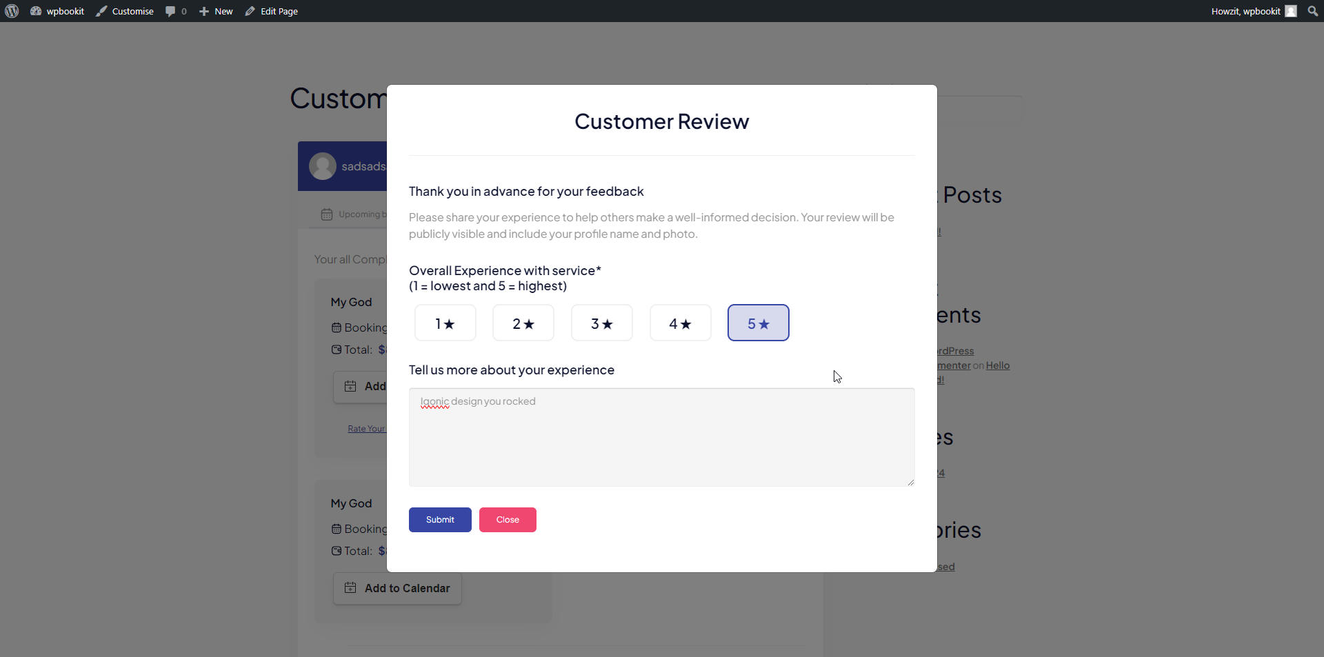 WPBookit - Rating and Review (Addon) by iqonicdesign | CodeCanyon