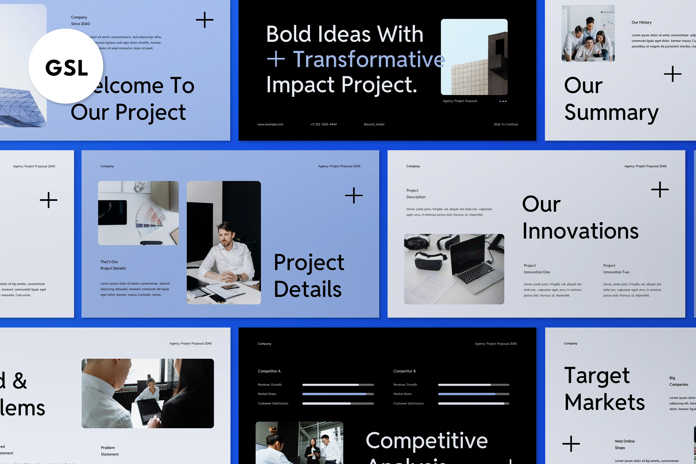 Black Blue Modern Project Proposal Google Slide, Presentation Templates