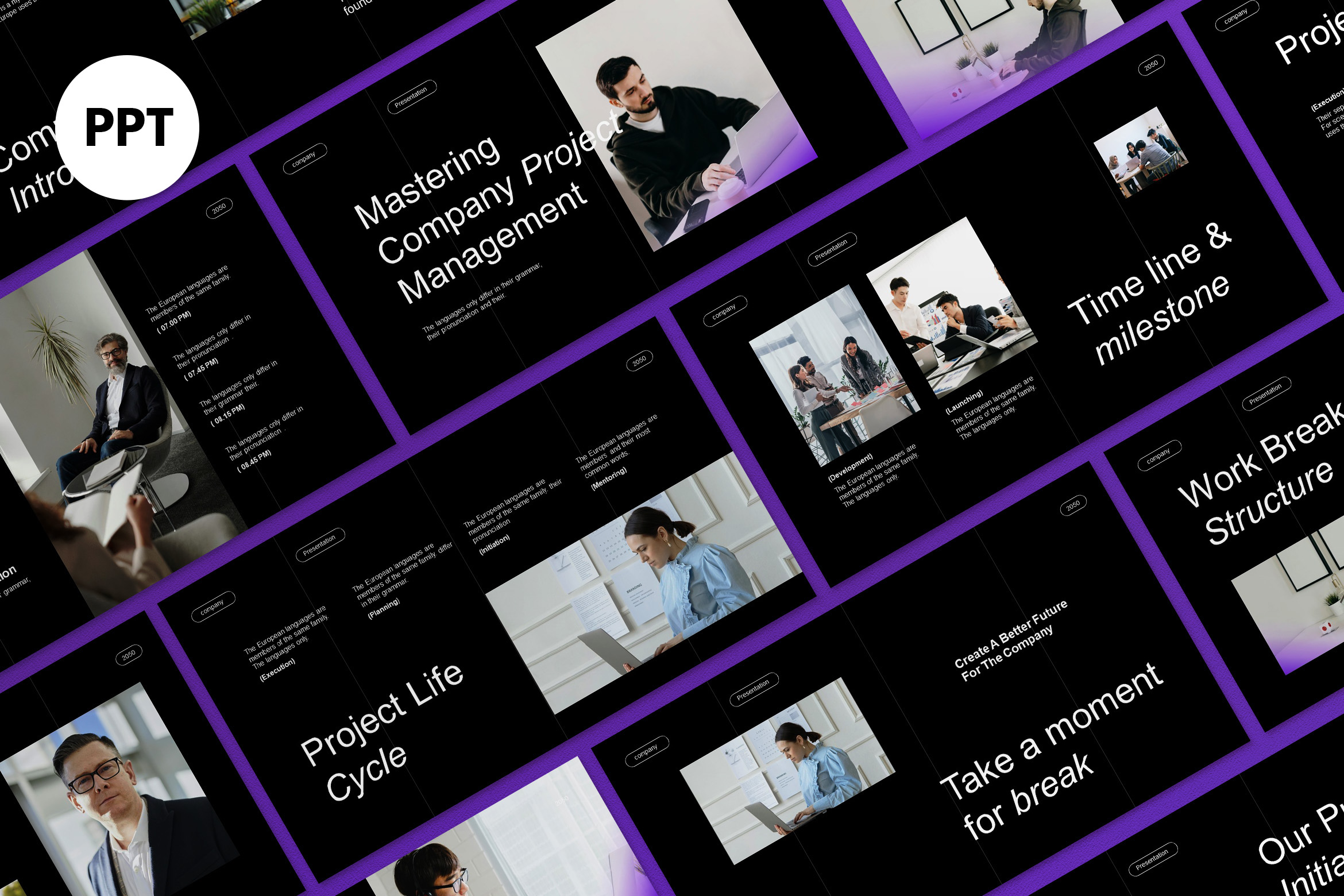 Black Gradient Project Management Presentation, Presentation Templates