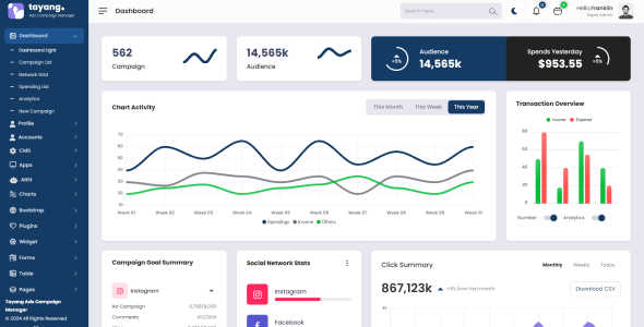 Tayang Ads Campaign Manager Admin Dashboard Bootstrap Template by ...