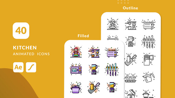 Kitchen Animated Icons | After Effects, After Effects Project Files