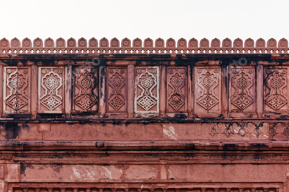 Ancient wall decoration of Agra Red Fort, beautiful decorative patterns ...