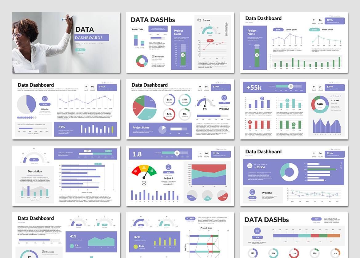 Data Dashboards 24 PowerPoint Presentation Template, Presentation Templates