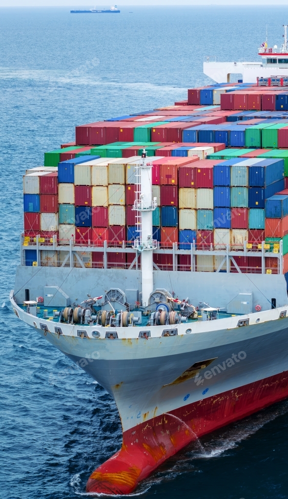 Portrait view Cargo container ship Stock Photo by Bluesandisland ...