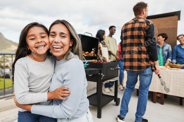 Multi generational family people doing barbecue during weekend day at home's rooftop Stock Photo ...