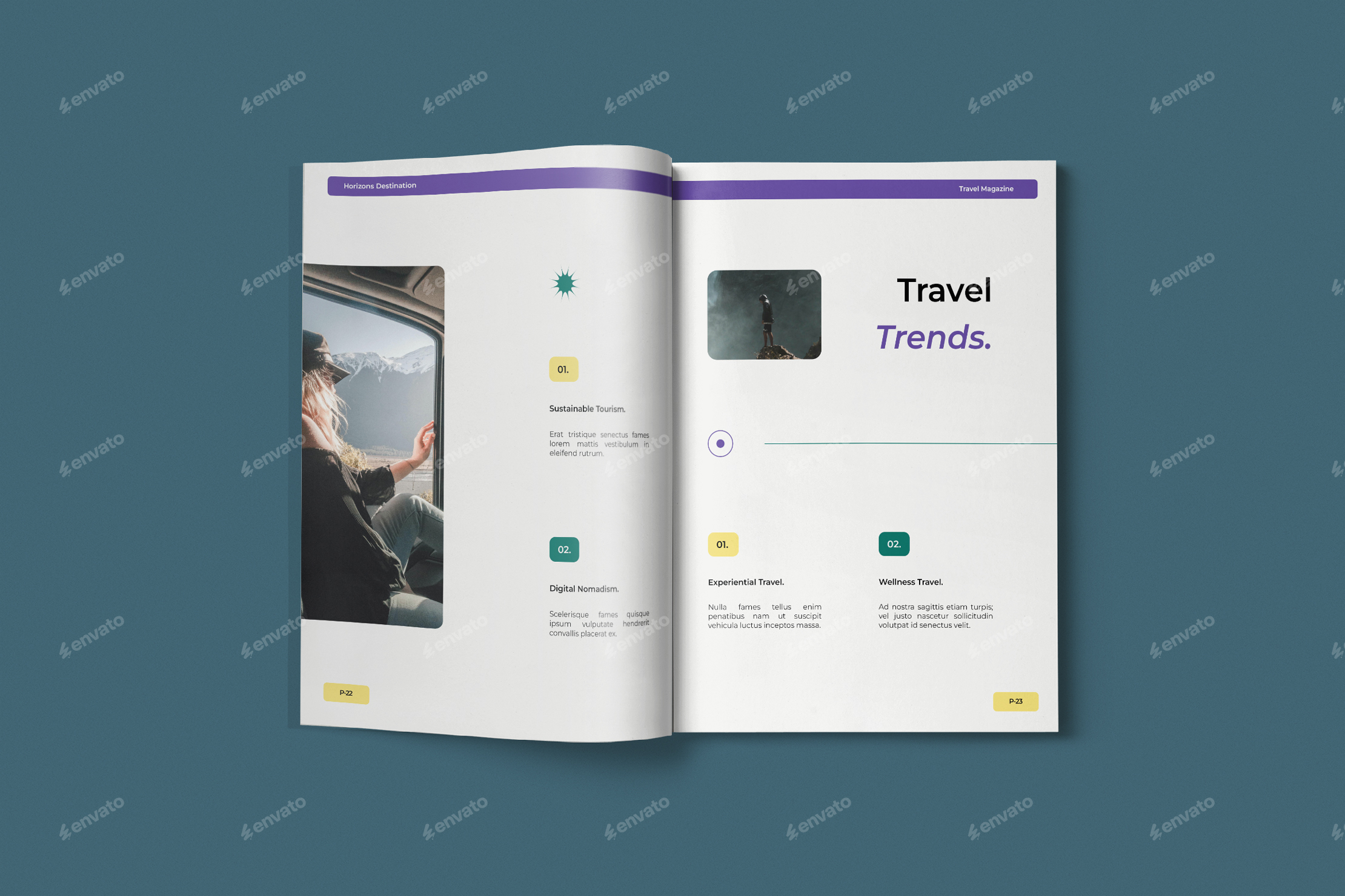 Purple Green Modern Travel Destination Magazine, Print Templates ...