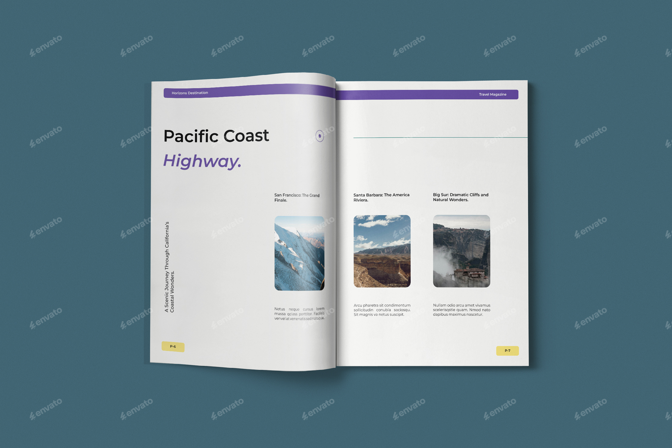 Purple Green Modern Travel Destination Magazine, Print Templates ...